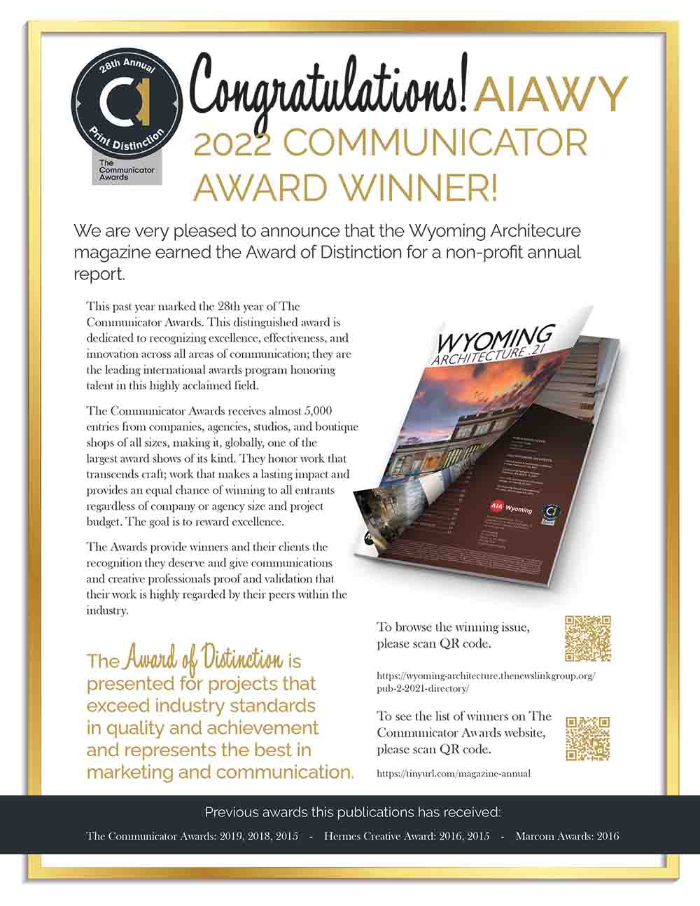 Congratulations AIAWY: 2022 Communicator Award Winner! - Wyoming ...